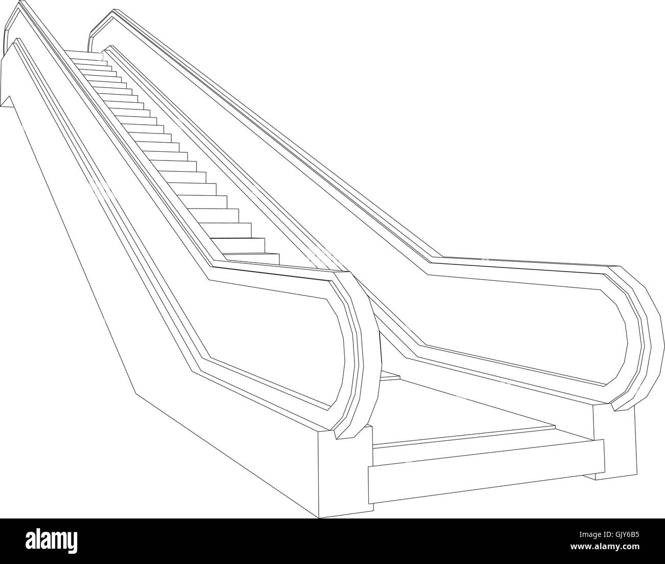 Drawing of wire-frame escalator. Perspective view. Vector illustration ...