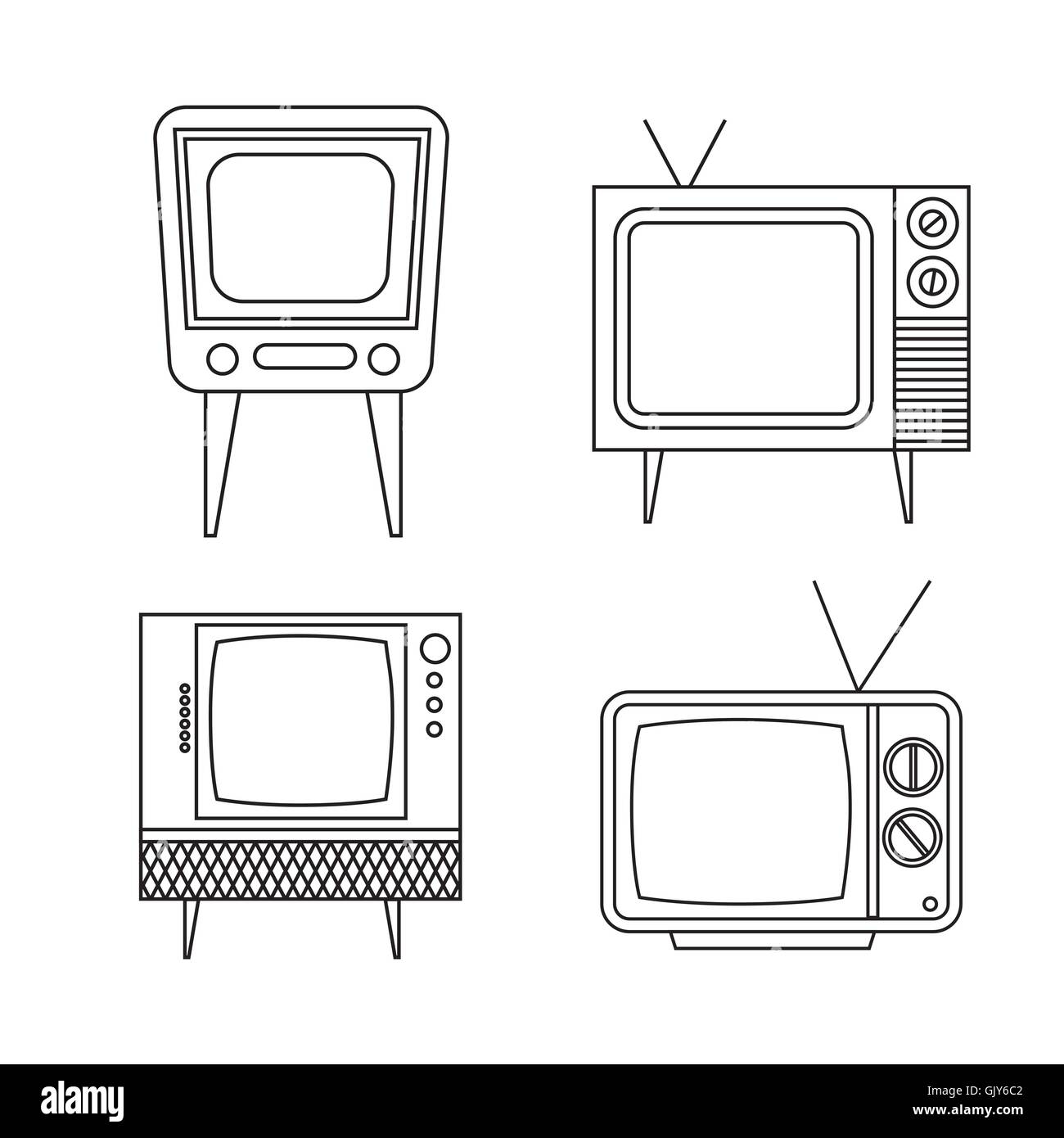retro tv items set on white background Stock Vector Image & Art - Alamy