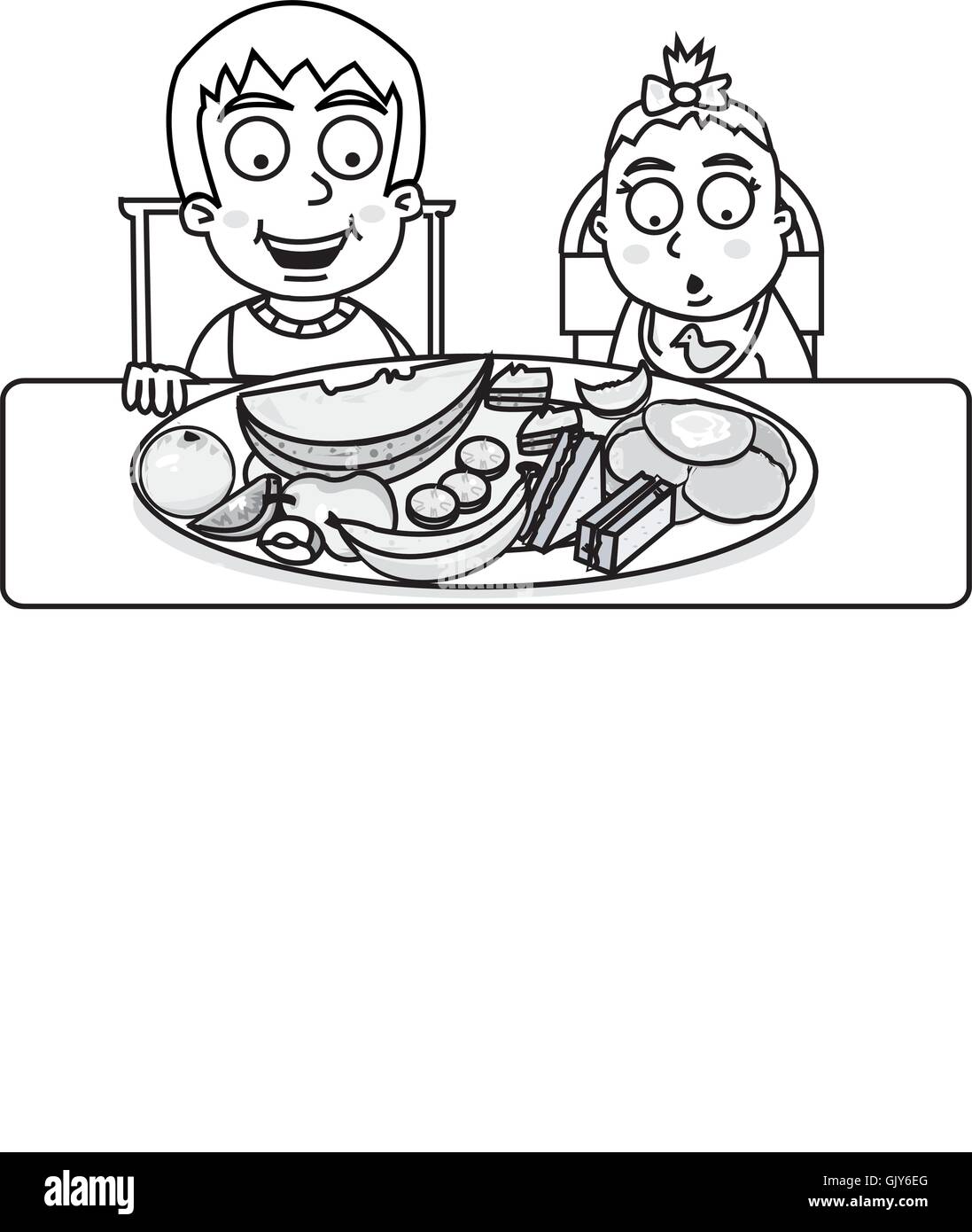 Kids Eating Snack Clipart Black And White