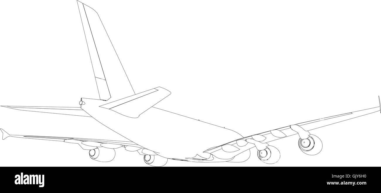 Drawing of airplane. Rear view. Vector illustration Stock Vector Image ...