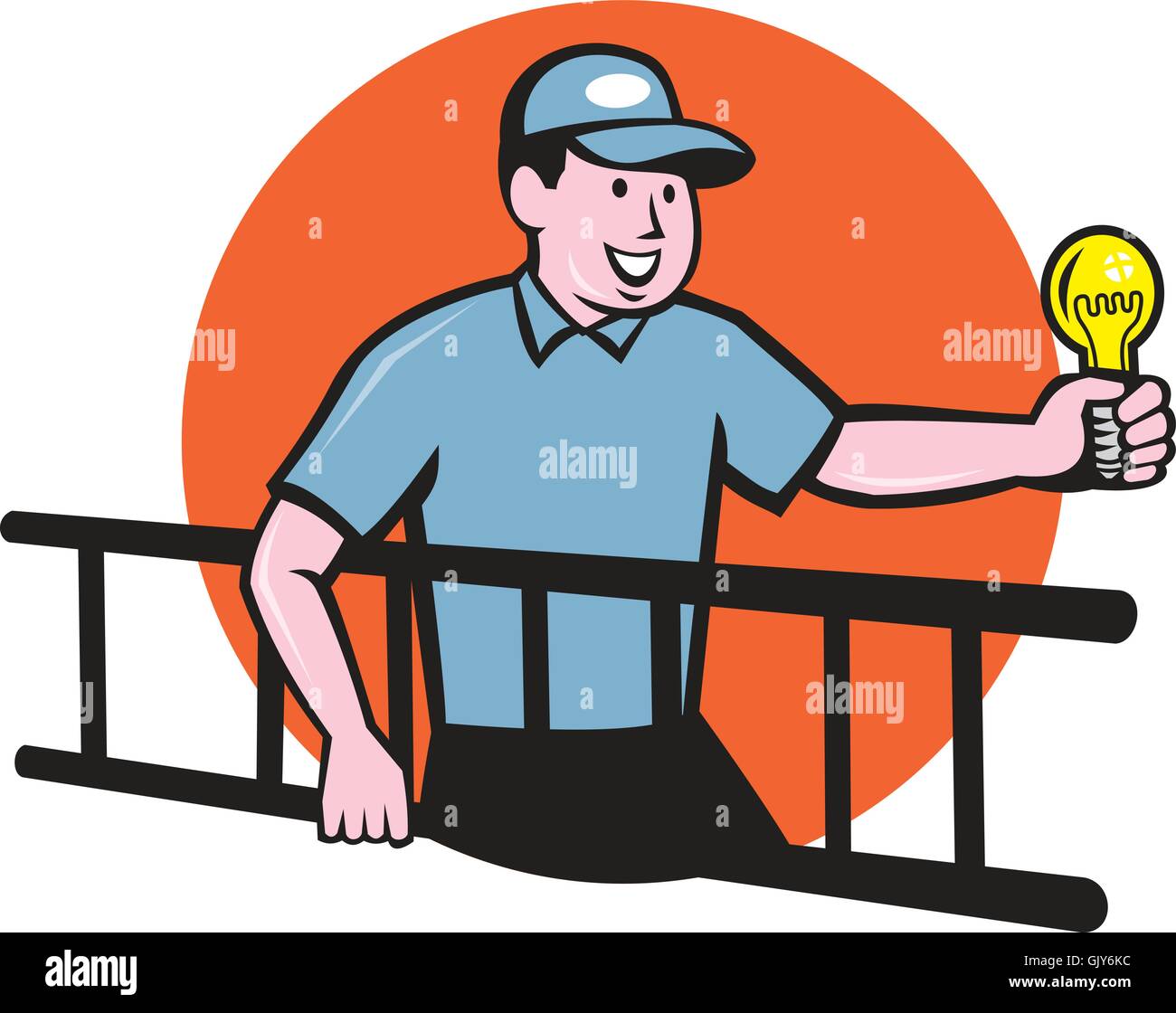 Electrician Ladder Light Bulb Circle Cartoon Stock Vector Image & Art ...