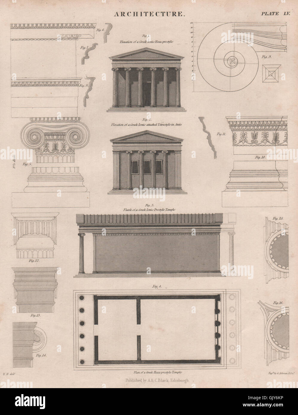 Architecture. Greek Ionic Hexa-prostyle temple. Tetrastyle (Antis ...