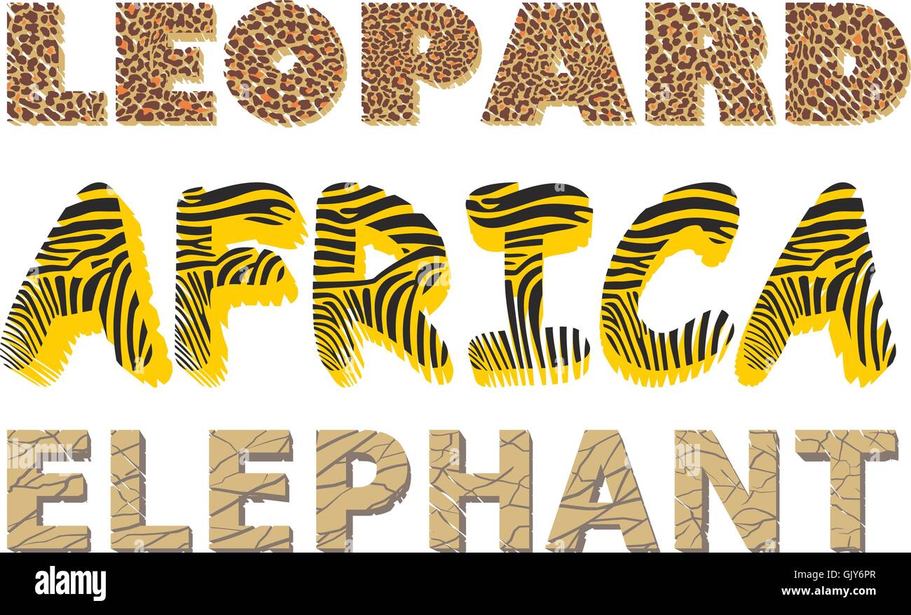 Leopard, Zebra and Elephant texture in the text Stock Vector Image ...