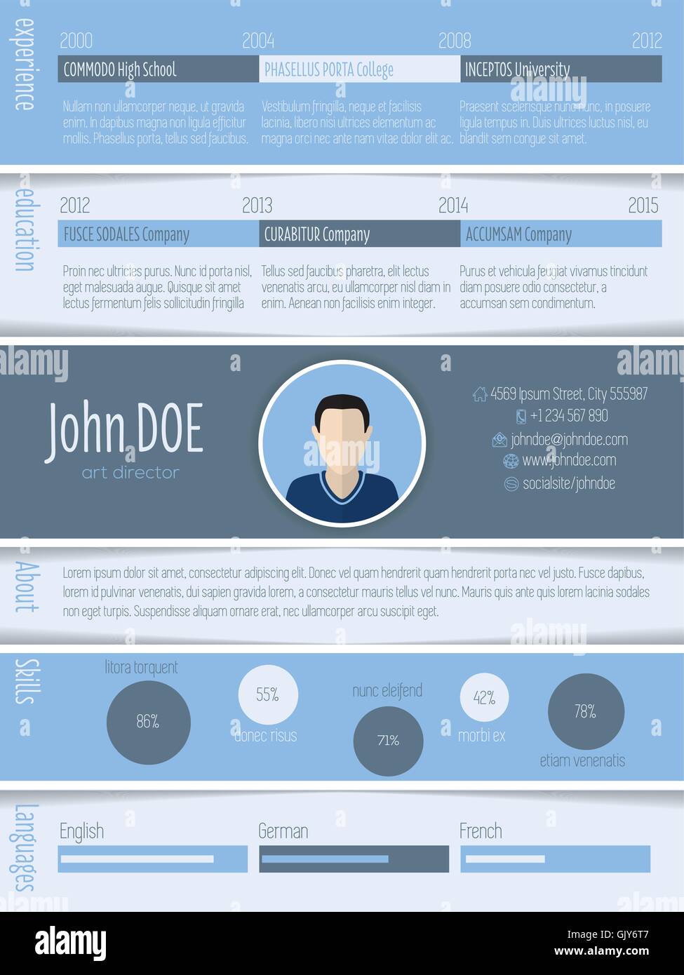 Blue white resume design Stock Vector Image & Art - Alamy