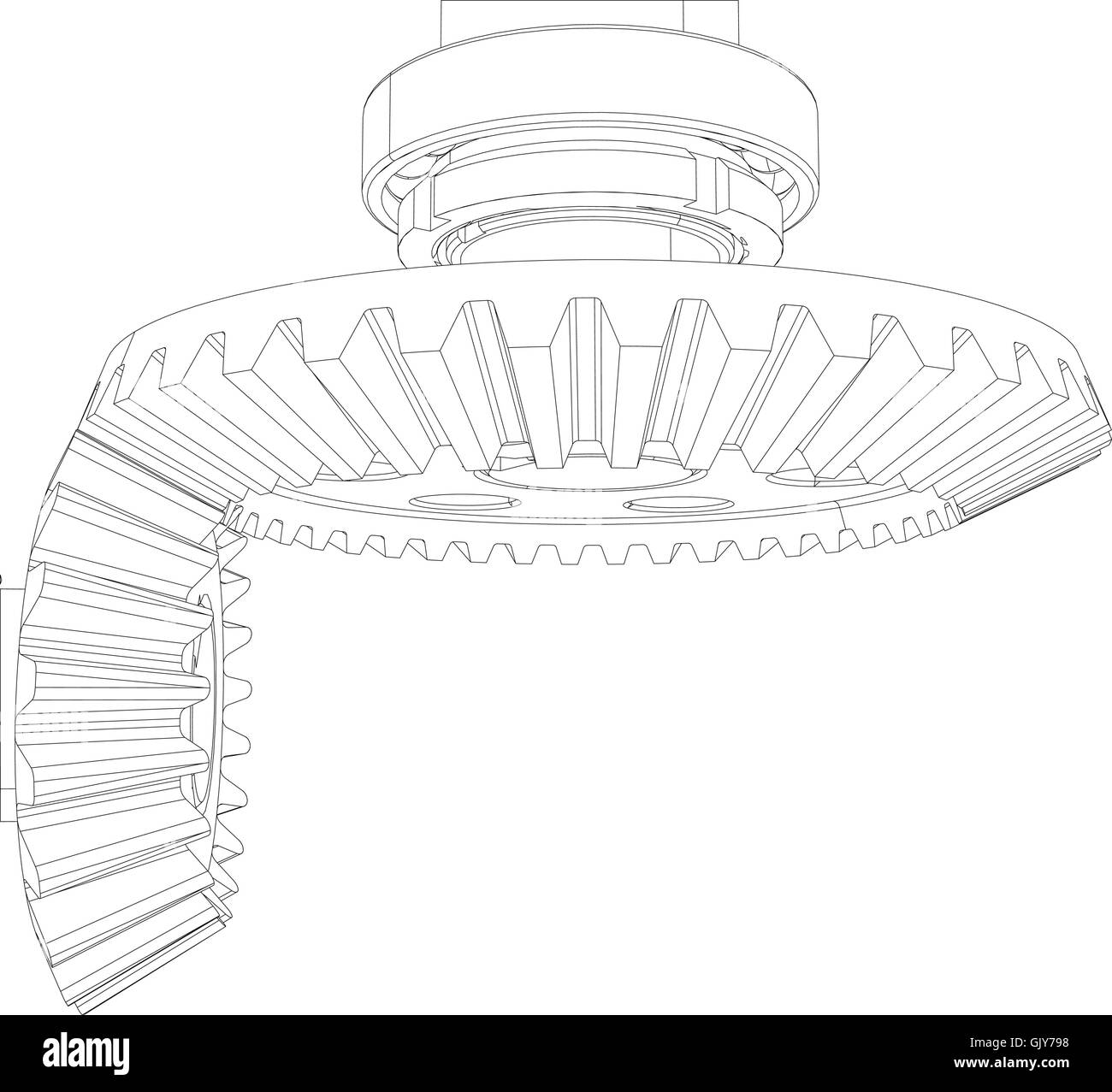 Wire-frame gears with bearings and shafts. Close-up. Vector Stock ...