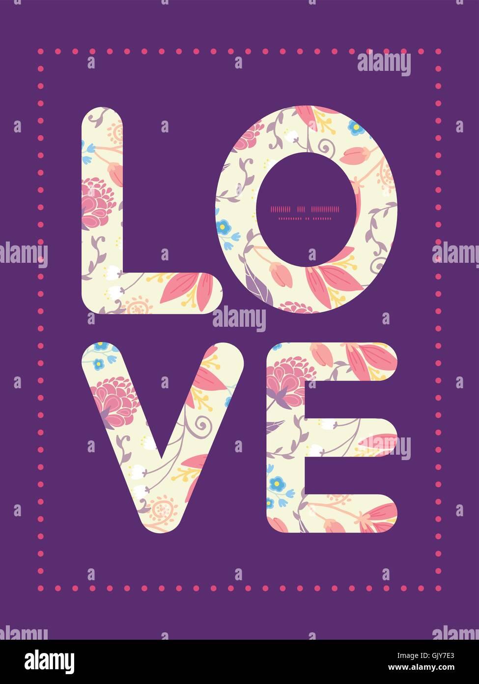 Vector fresh field flowers and leaves love text frame pattern in Stock ...