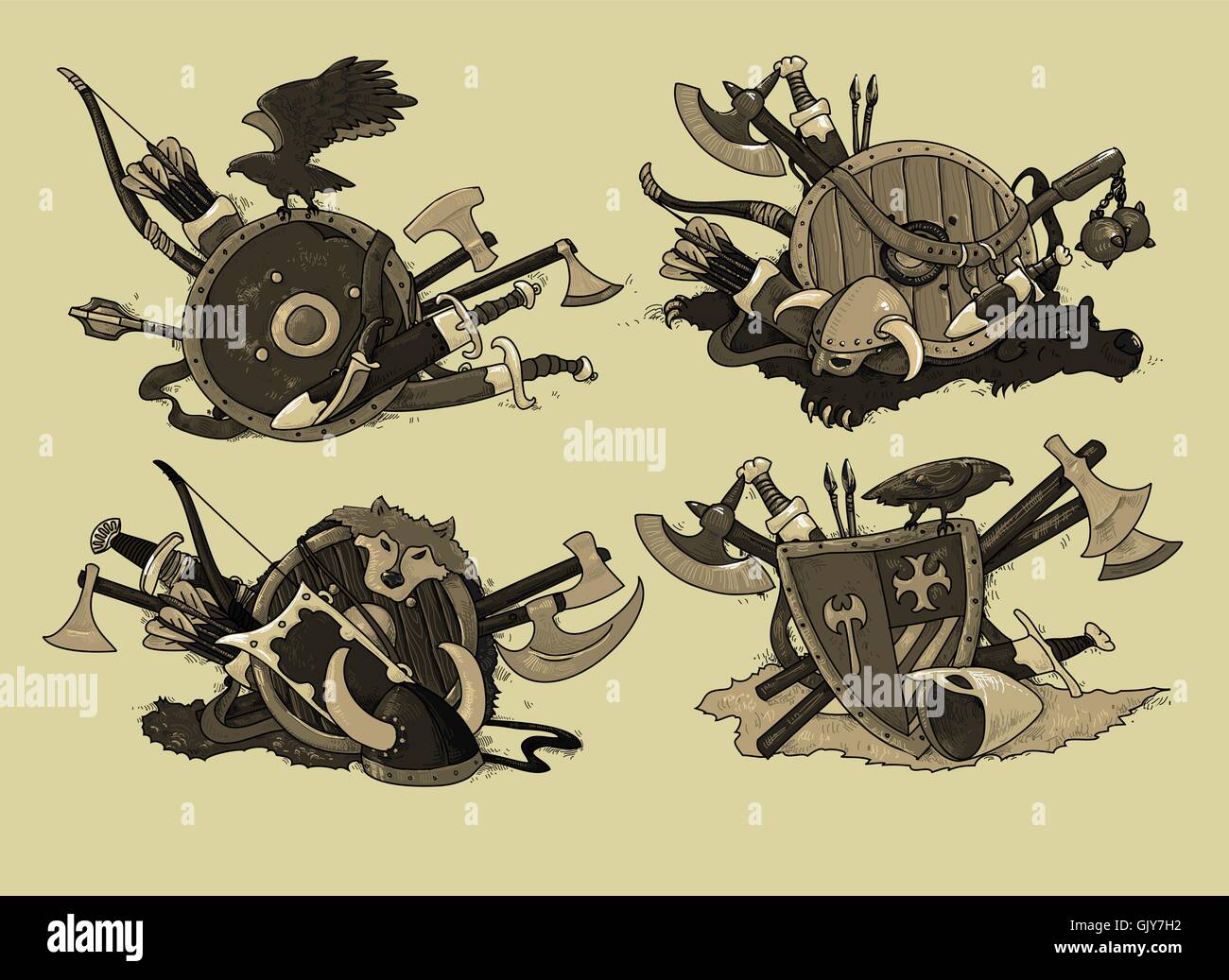 set of shields medieval hand drawing Stock Vector Image & Art - Alamy