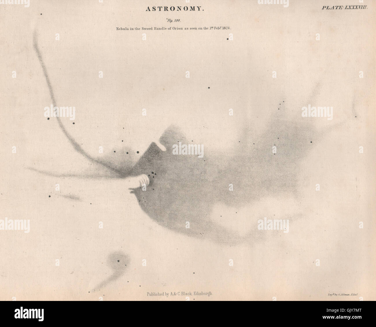Astronomy. Nebula in the Sword Handle of Orion as seen in 1824 ...