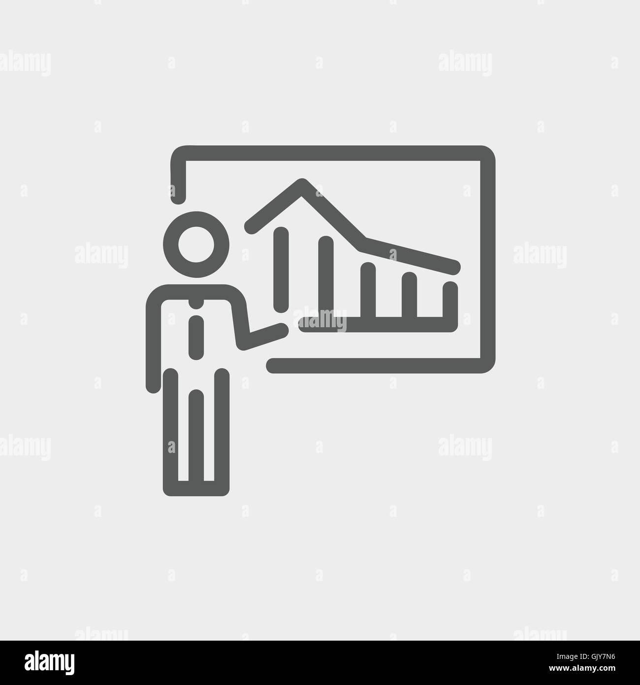 Businessman presenting with his chart thin line icon Stock Vector Image ...