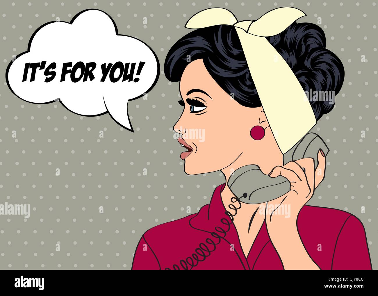 pop art cute retro woman in comics style with message Stock Vector ...