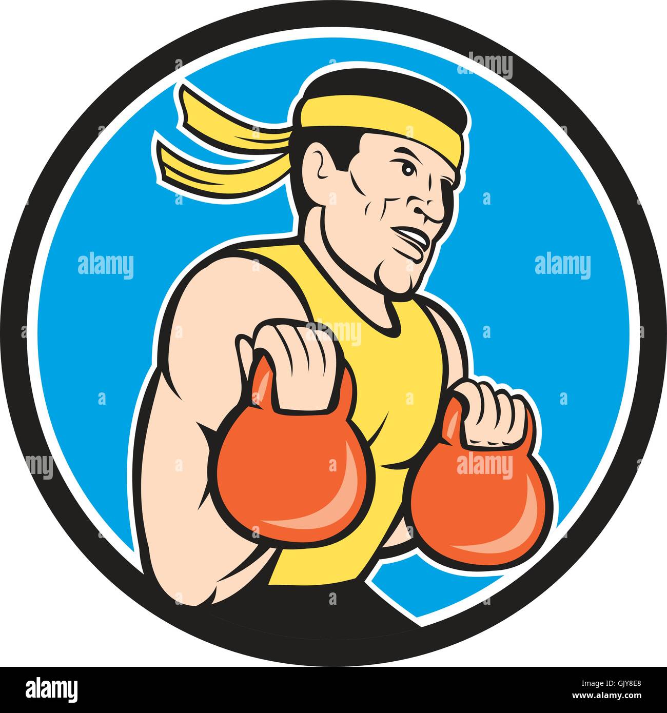 Strongman Lifting Kettlebell Circle Cartoon Stock Vector Image & Art ...