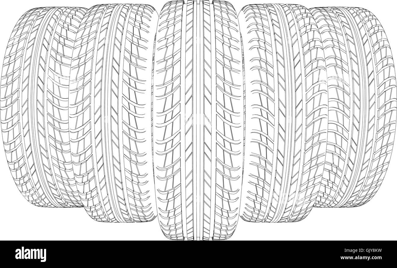 Five wire-frame tires. Vector illustration Stock Vector Image & Art - Alamy