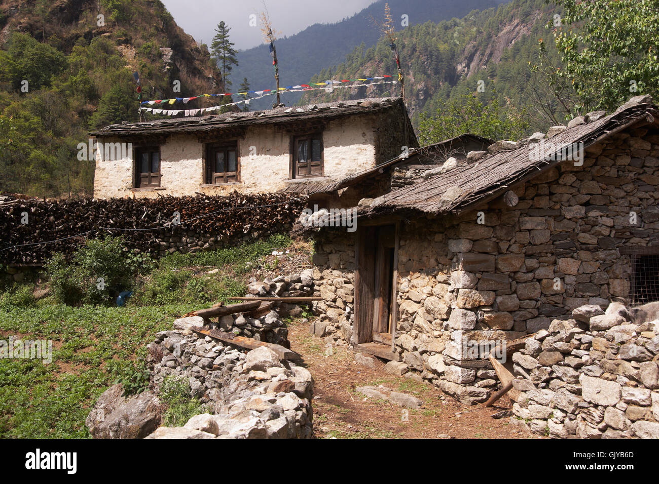 Traditional mountain house in the trek to Everest Base Camp in the ...