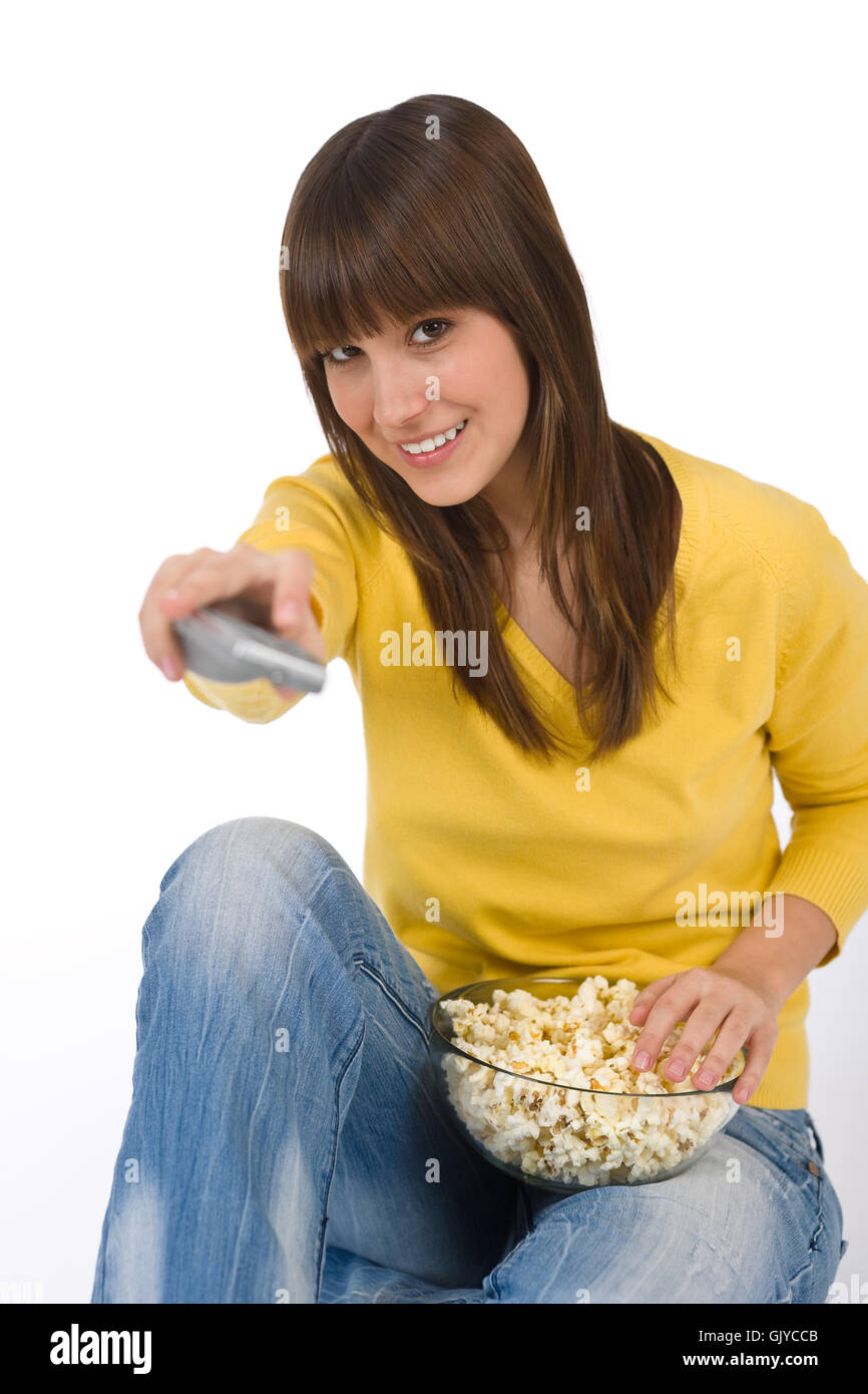 woman watch television Stock Photo - Alamy