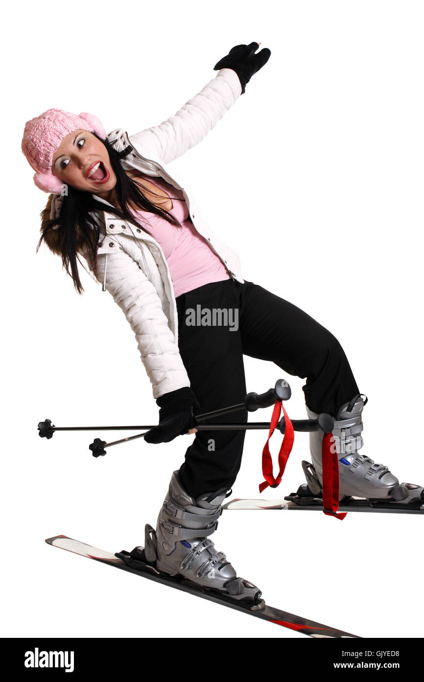 Smiling woman winter vacation Cut Out Stock Images & Pictures - Alamy
