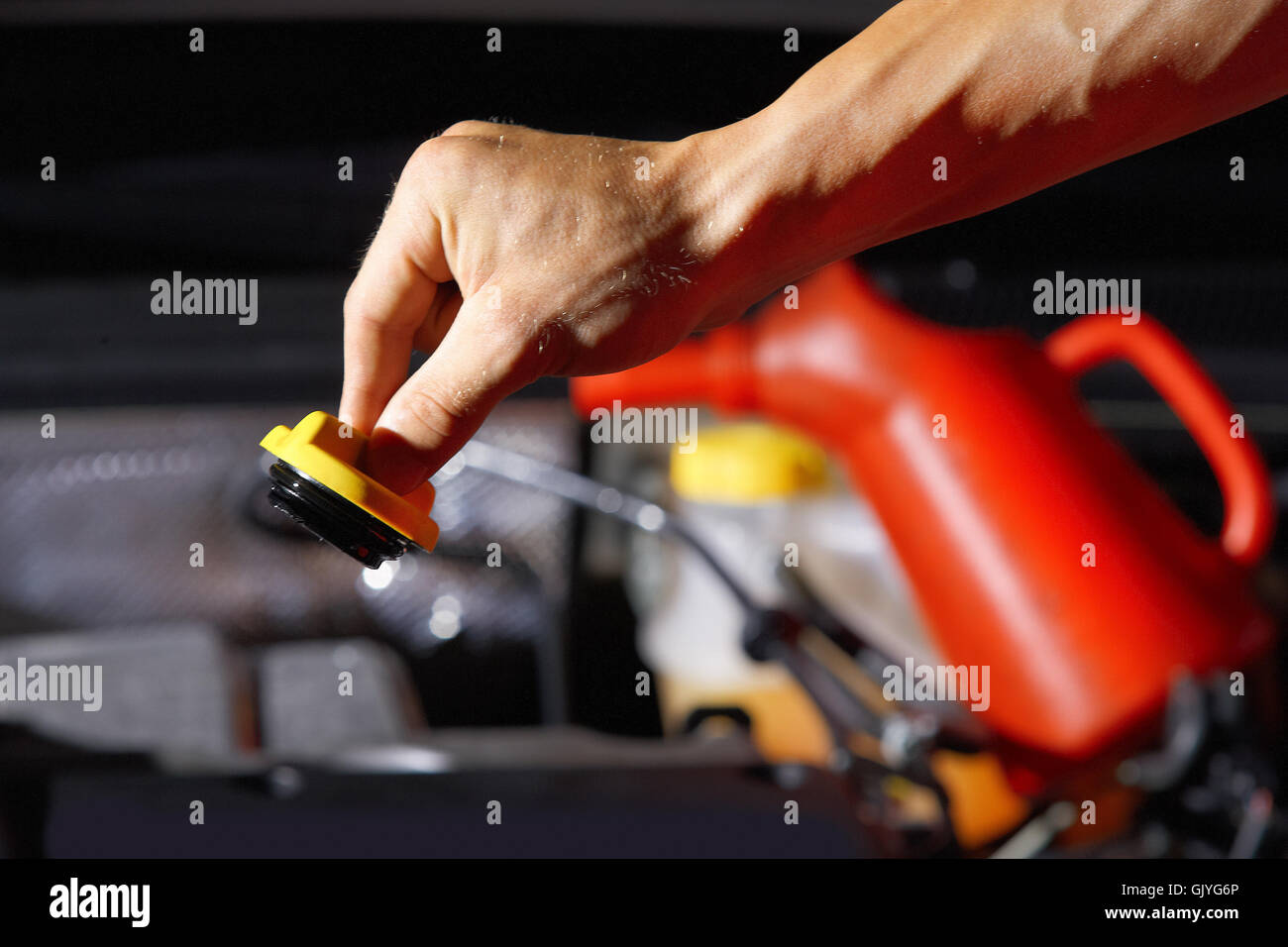 car mechanic checking the engine oil Stock Photo - Alamy