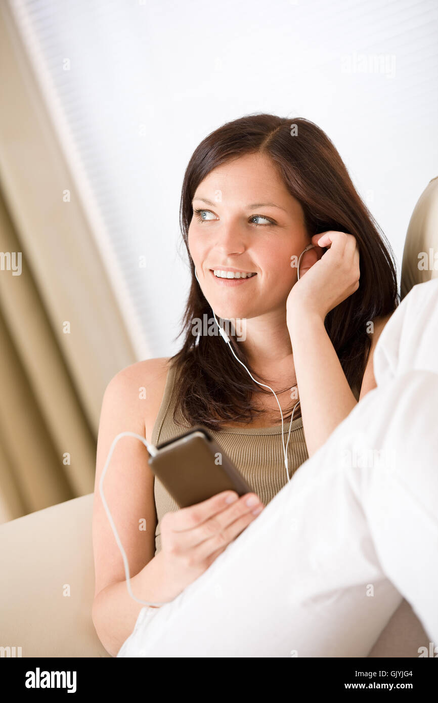 woman listen music Stock Photo - Alamy