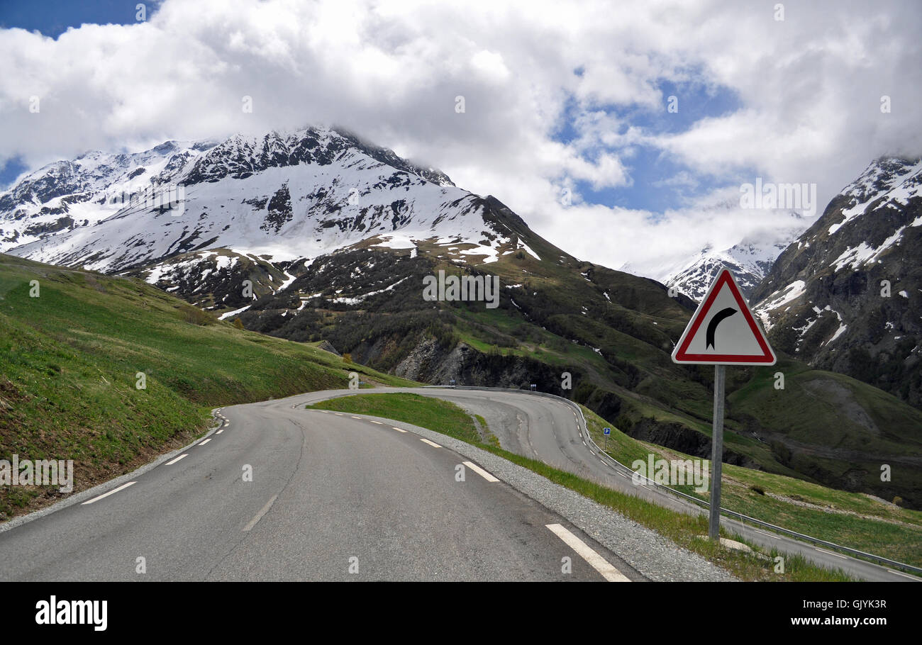 danger bend sign Stock Photo - Alamy