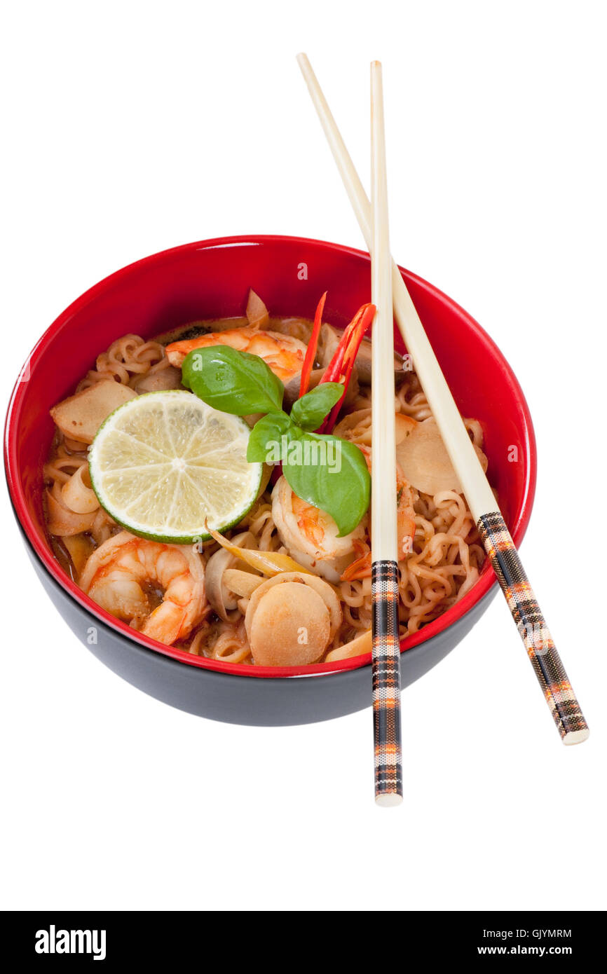 asian noodle soup in front of white background Stock Photo - Alamy