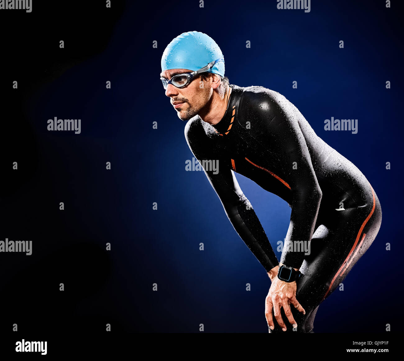 one caucasian man triathlon ironman swimmer swimming isolated Stock ...