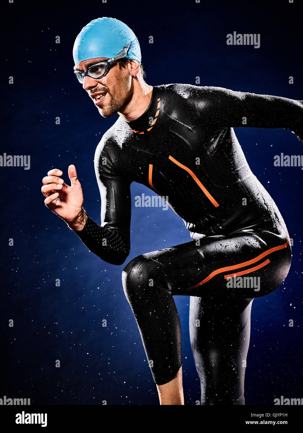 one caucasian man triathlon ironman swimmer swimming isolated Stock ...