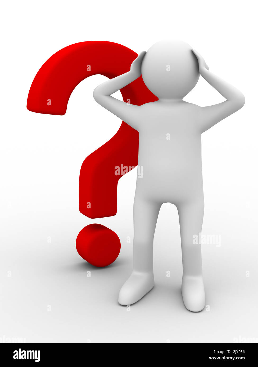 man with question on white. Isolated 3D image Stock Photo - Alamy