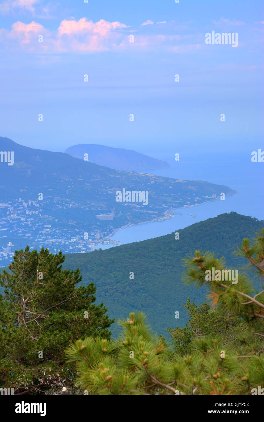 City on mountain at ocean Stock Photo - Alamy