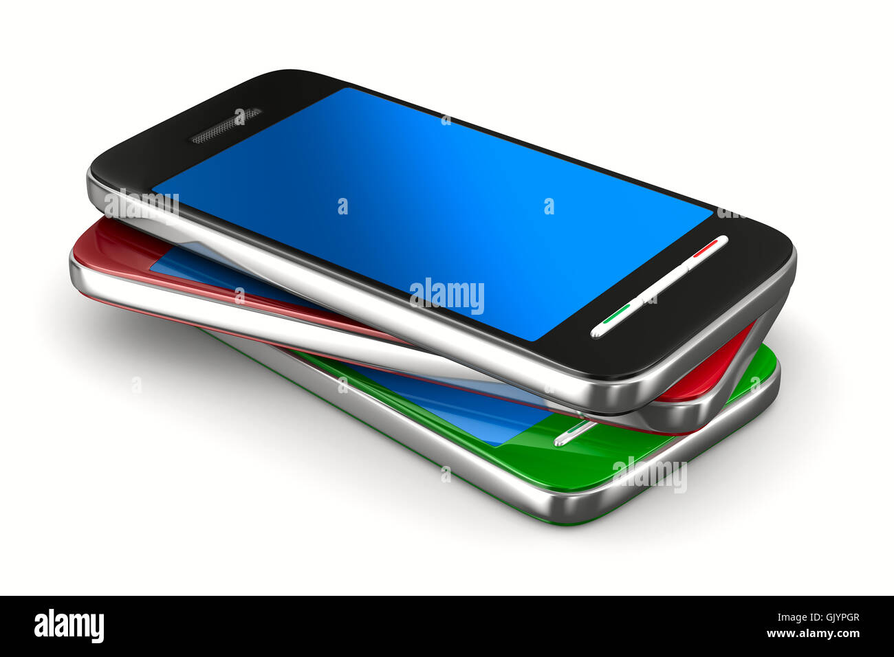 Three phone on white background. Isolated 3D image Stock Photo - Alamy