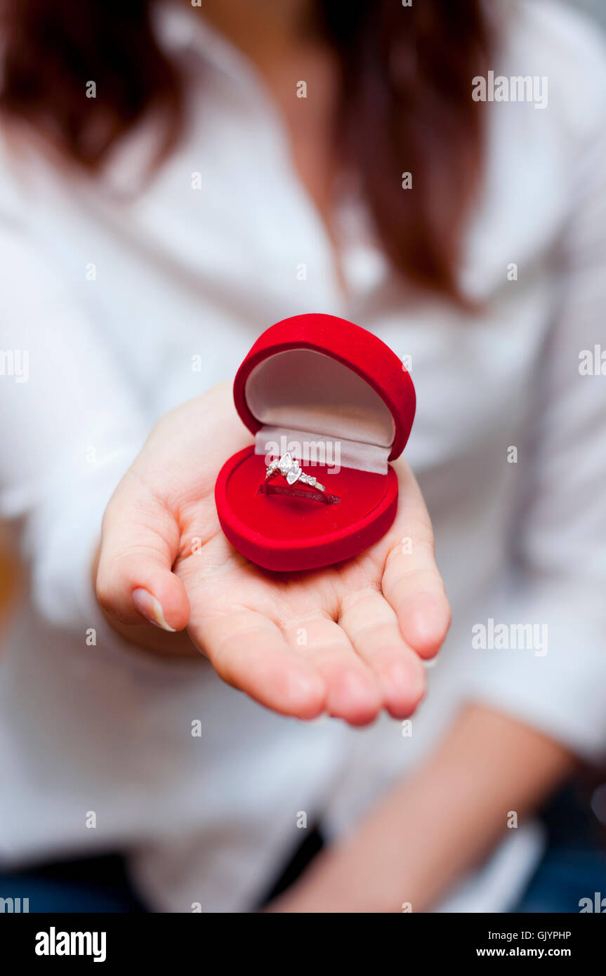 red box with engagement ring inside Stock Photo - Alamy