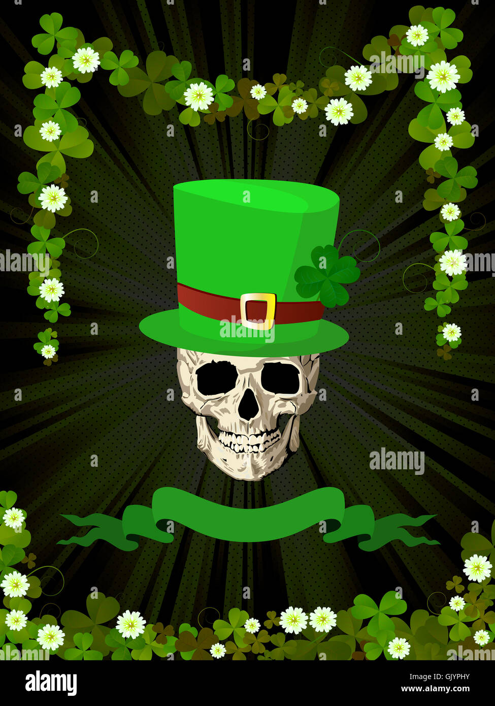 St.Patrick skull and clovers Stock Photo - Alamy