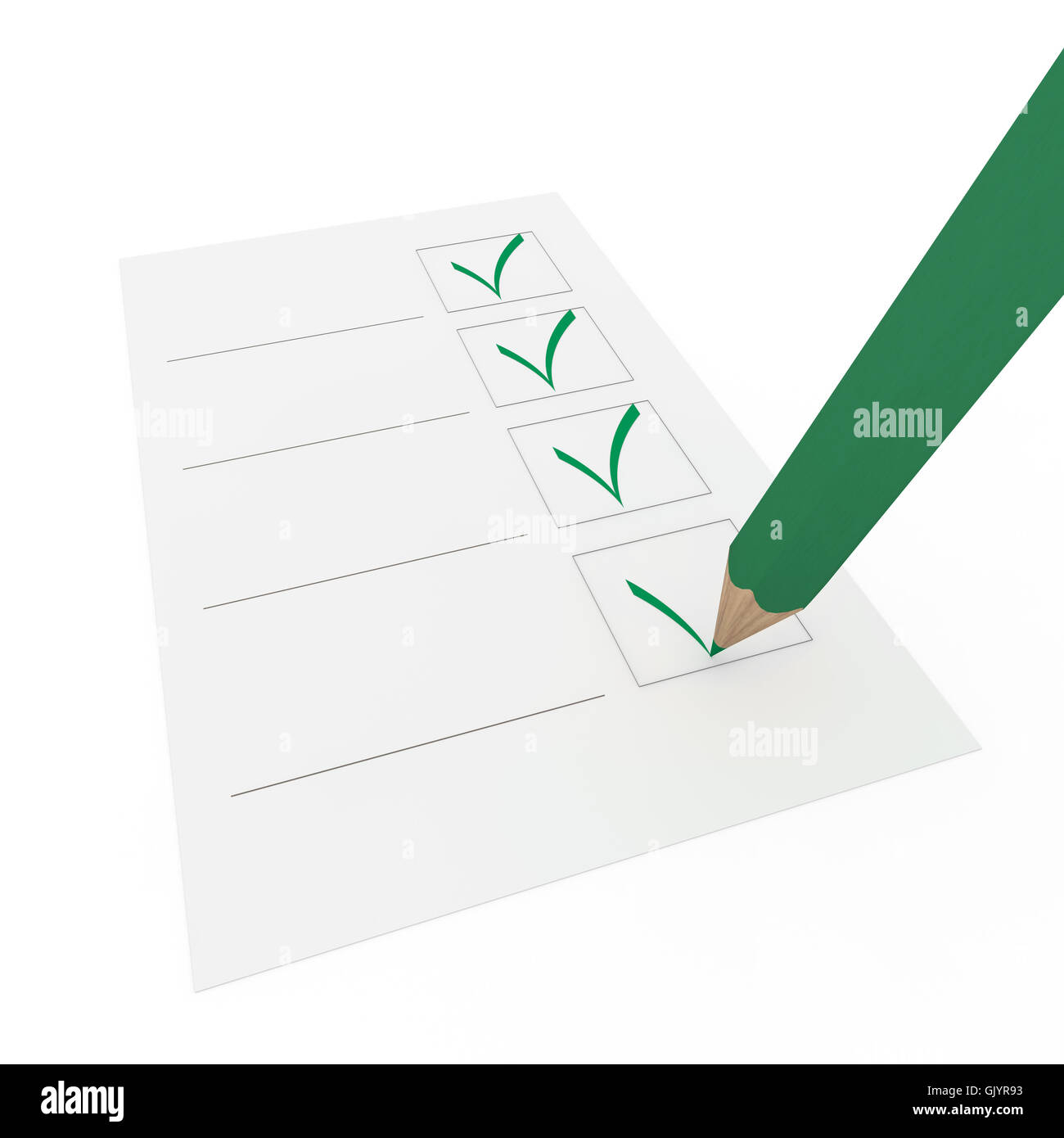 3d pencil pen check green Stock Photo - Alamy