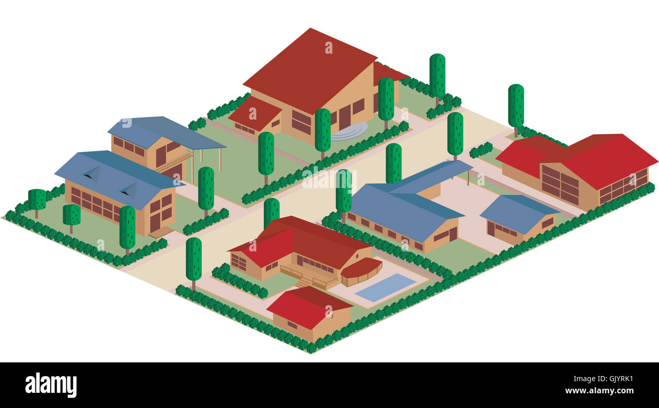 Residential district cartoon Stock Photo - Alamy