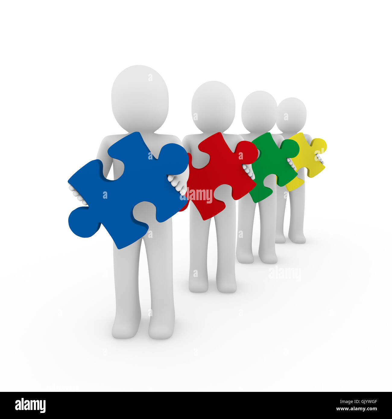 3d men puzzle teamwork red blue green yellow hi-res stock photography ...