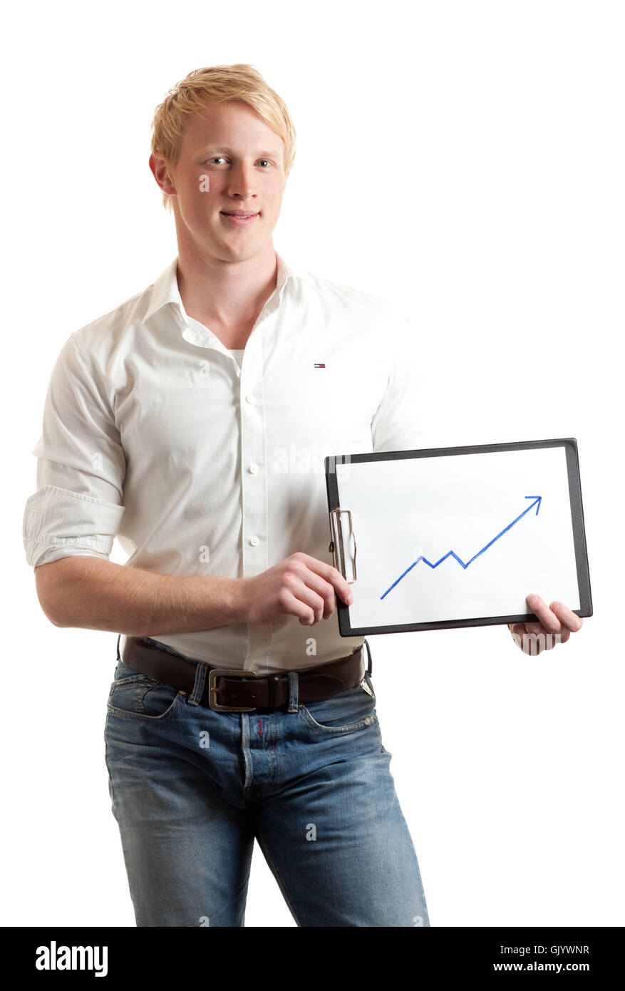 young businessman holding chart Stock Photo - Alamy