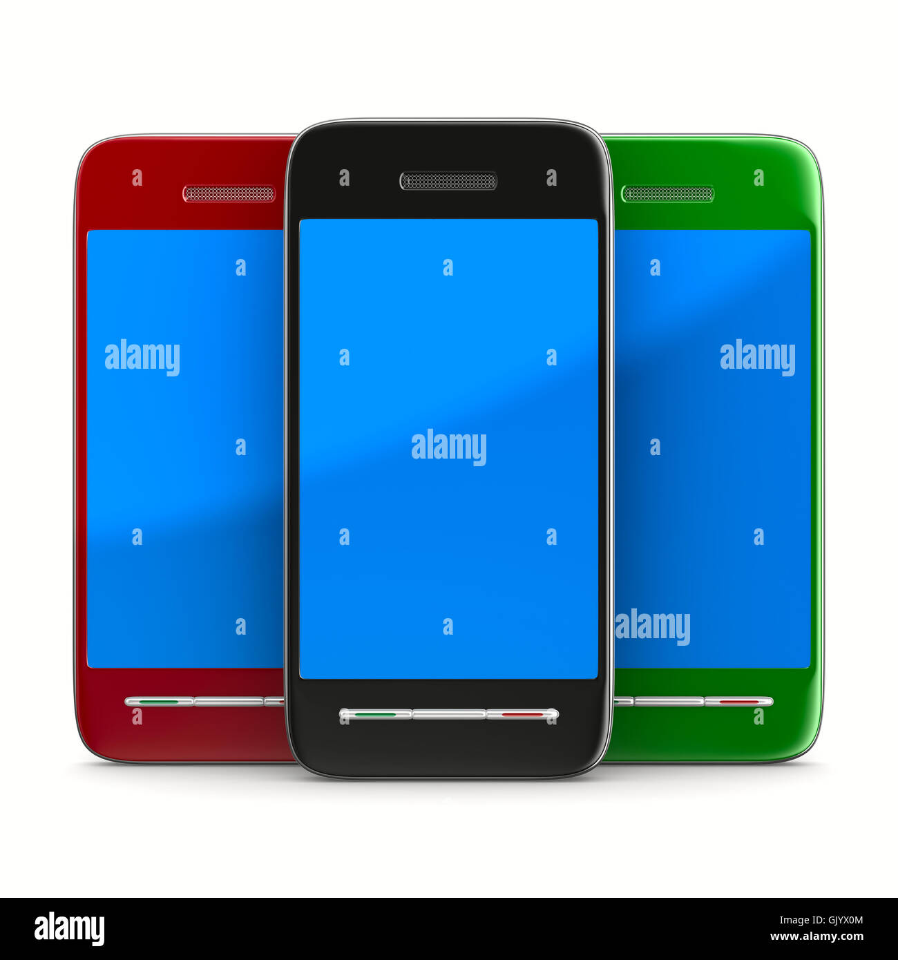 Three phone on white background. Isolated 3D image Stock Photo - Alamy
