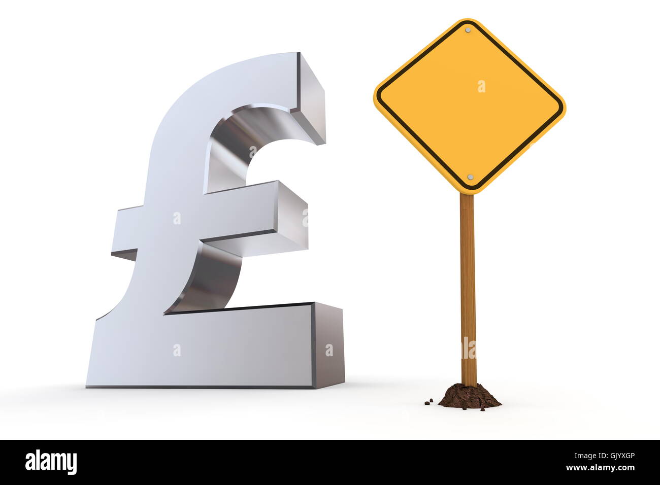 British Pound with Yellow Warning Sign Stock Photo - Alamy