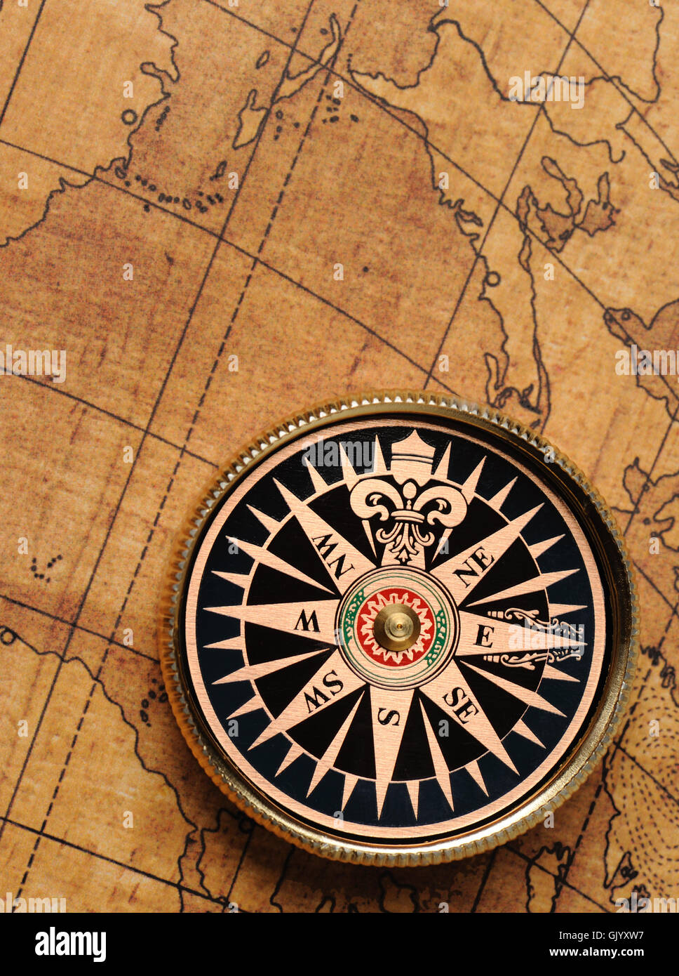 Old compass and map Stock Photo - Alamy