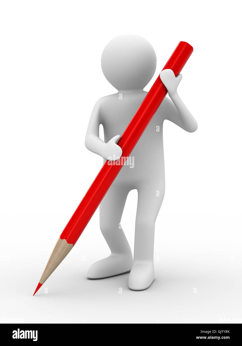 Man with pencil on white background. Isolated 3D image Stock Photo - Alamy