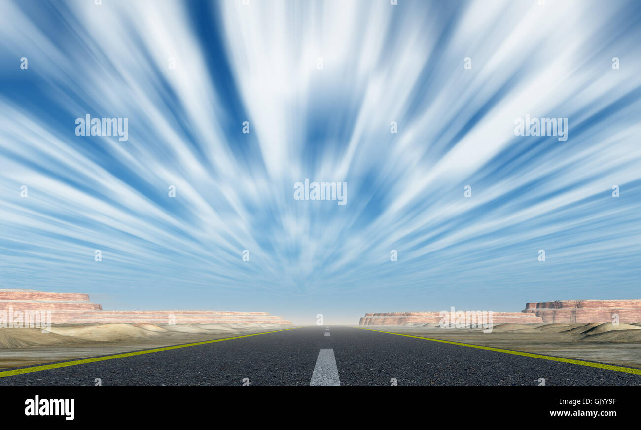 Asphalt road with motion clouds Stock Photo - Alamy