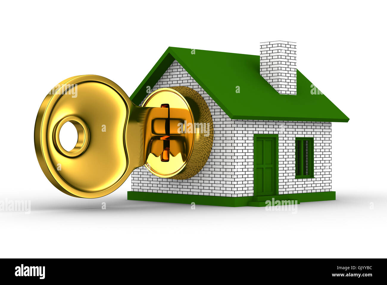 key and house on white background. 3D image Stock Photo - Alamy