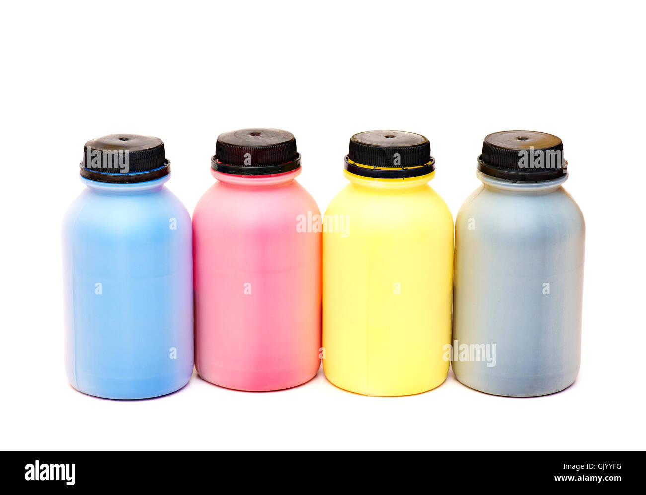 Four color bottles of a paint Stock Photo - Alamy