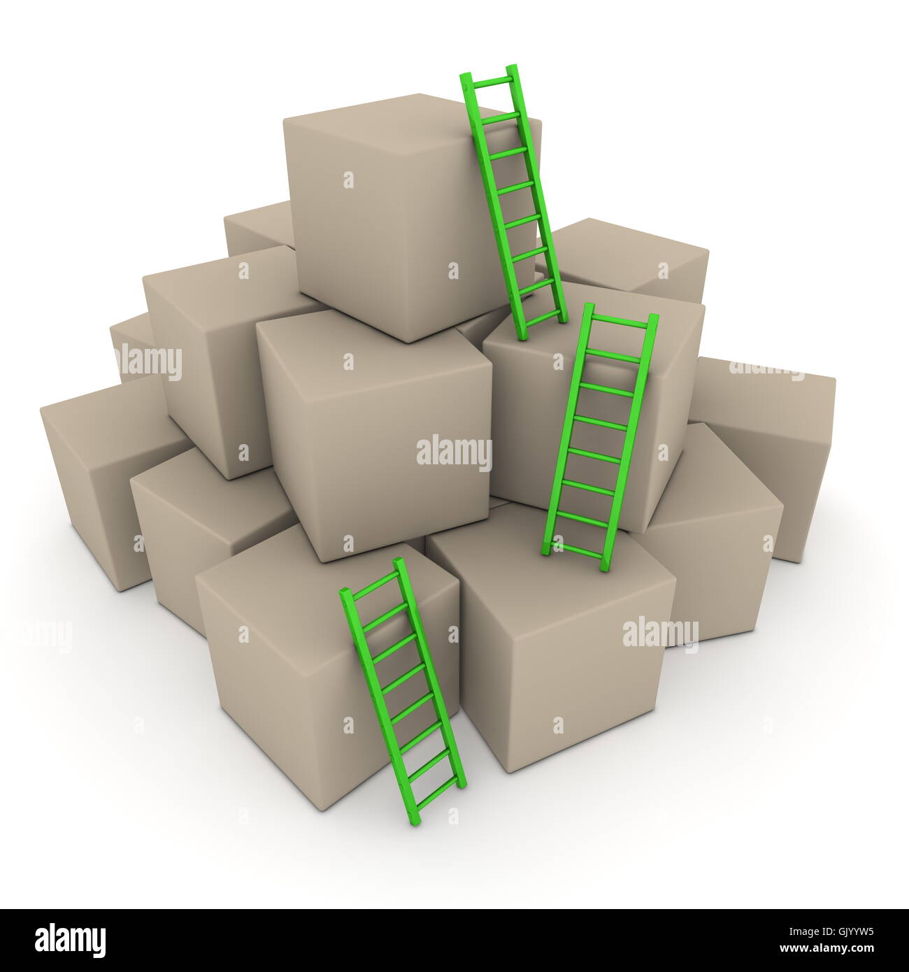 Batch of Boxes - Climb up with Glossy Green Ladders Stock Photo - Alamy
