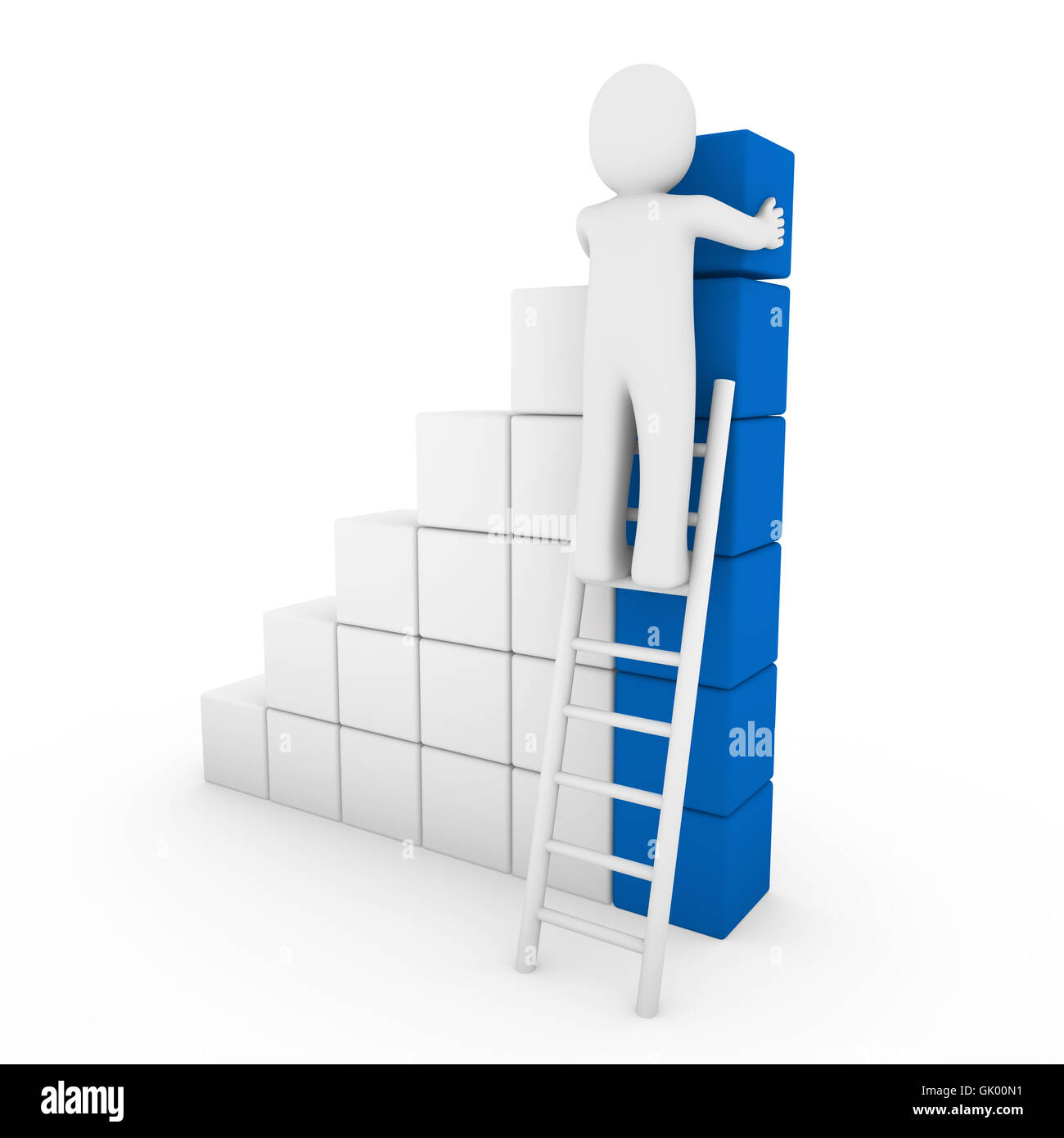 3d human cube ladder blue Stock Photo - Alamy