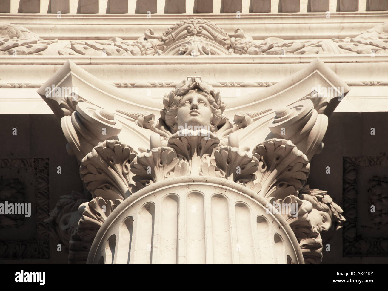 Neoclassical capital from Vittoriano monument in the center of Rome ...