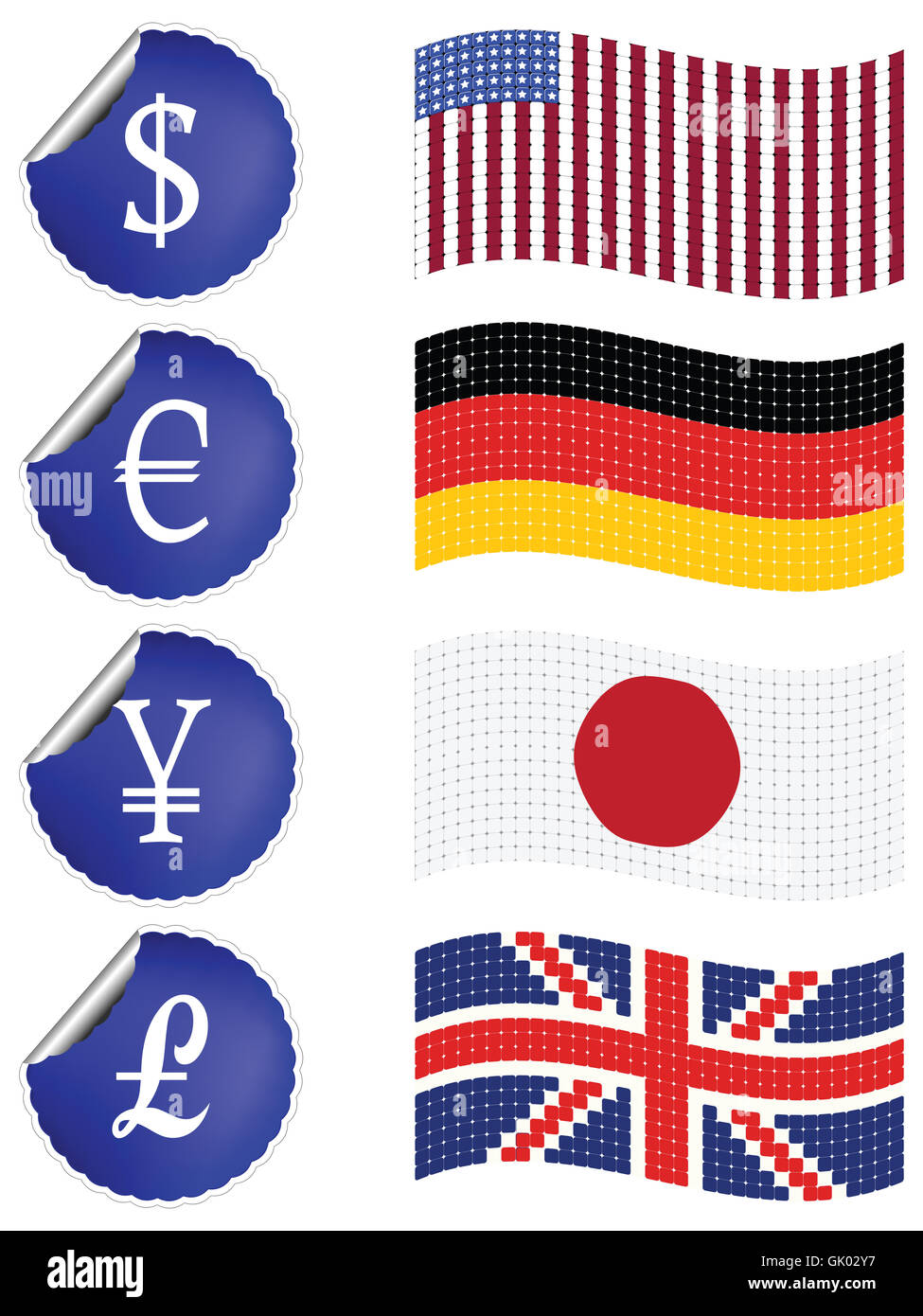 international currency labels with flags Stock Photo - Alamy