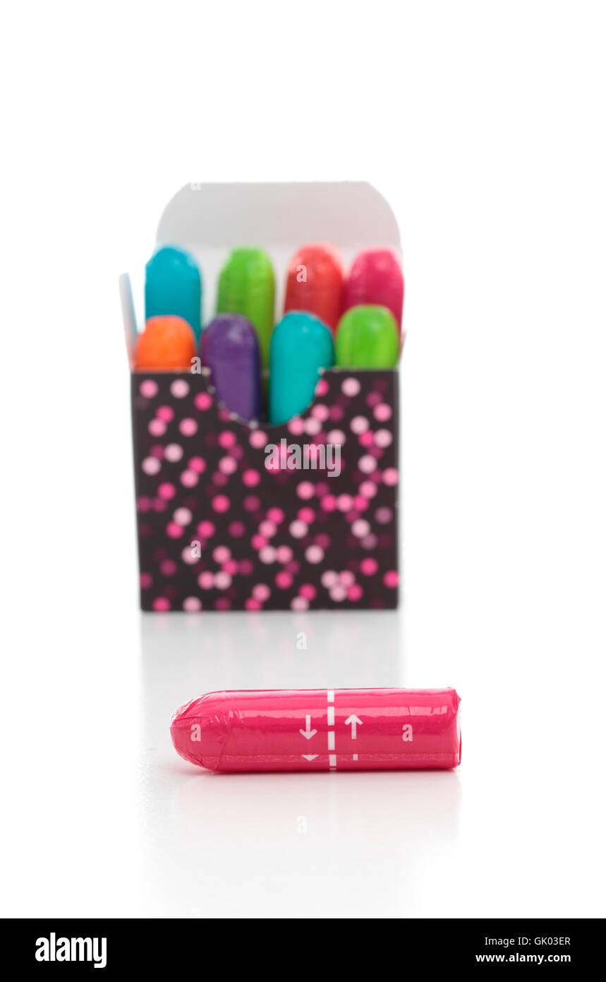 Box of U coloured tampons Stock Photo - Alamy