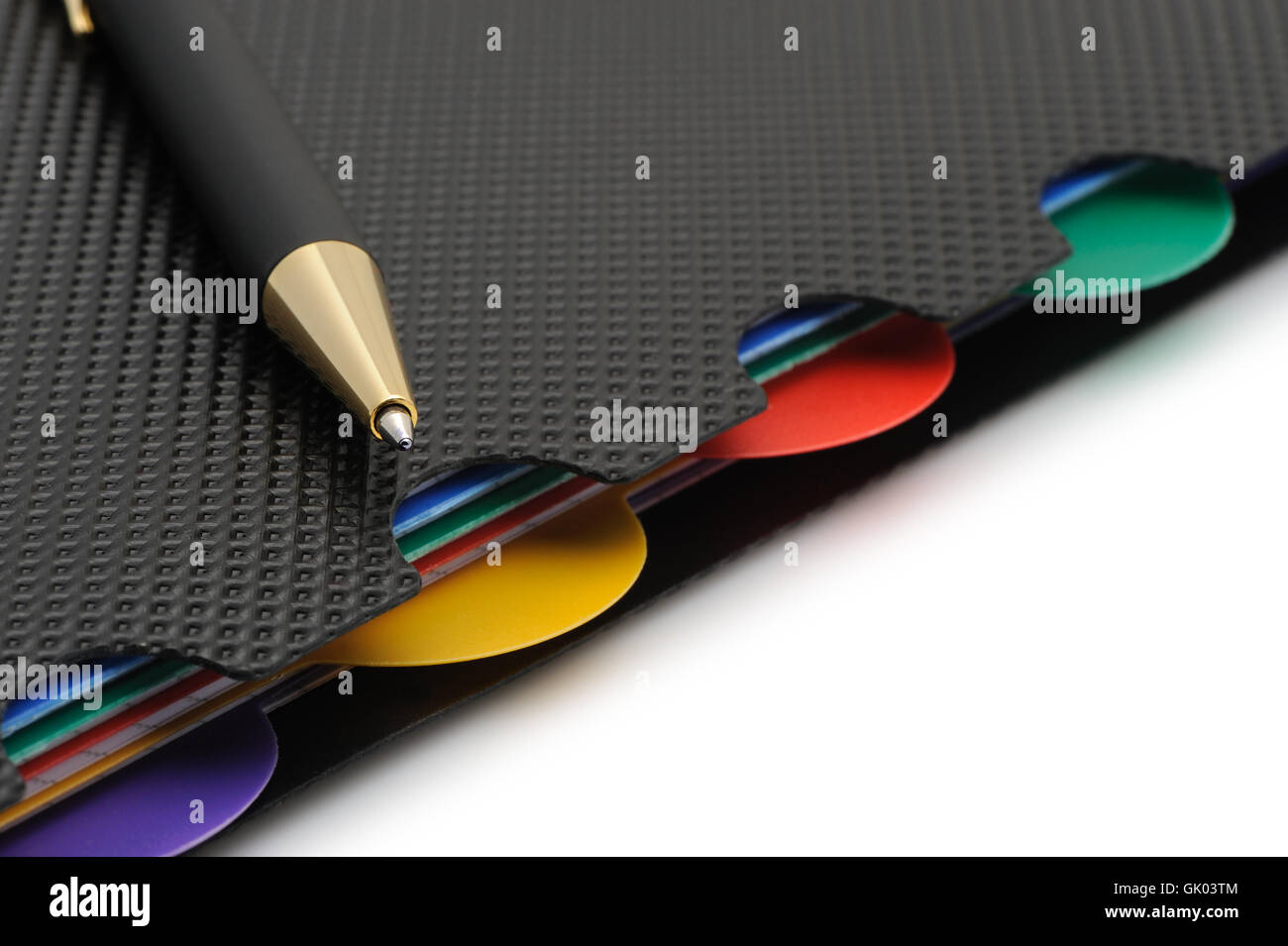 Notebook - organizer with the stylish pen.Color bookmarks Stock Photo ...