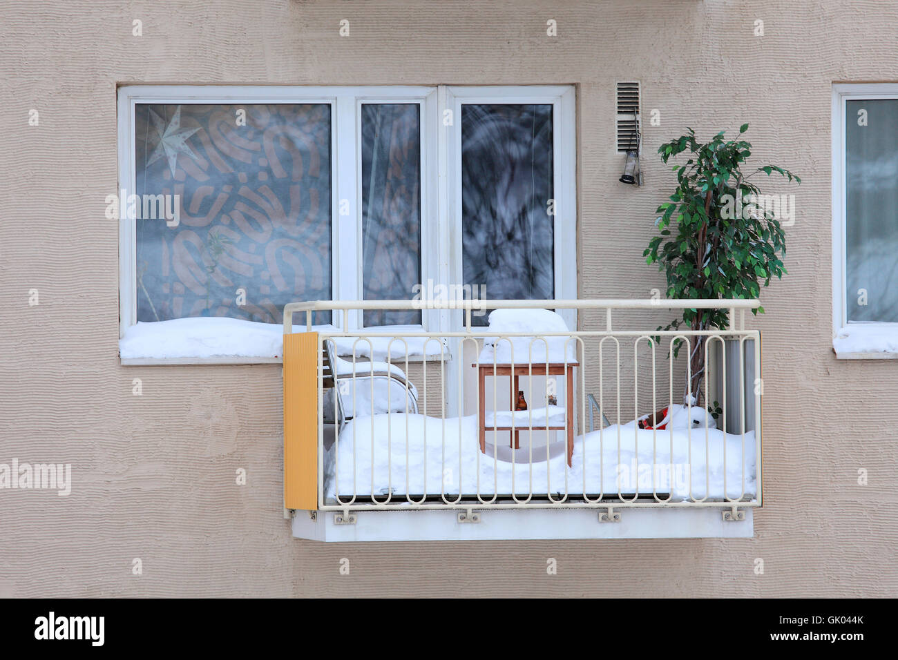 Balcony Covered with Snow Stock Photo - Alamy