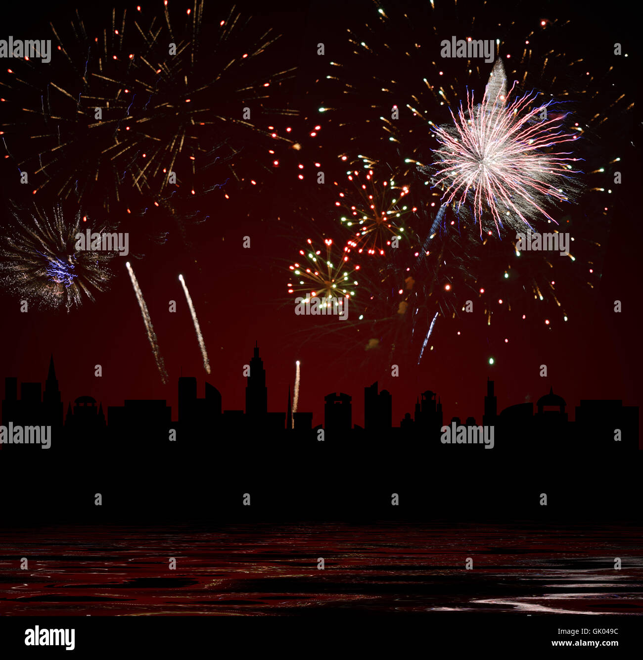 Fireworks over night city Stock Photo - Alamy