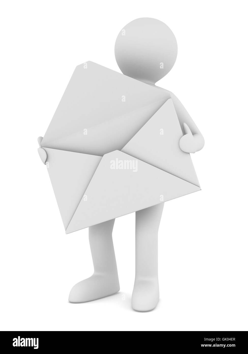 postman with open envelope. Isolated 3D image Stock Photo - Alamy